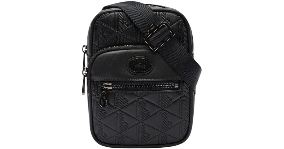 Lacoste Embossed Monogram Small Crossover Bag in Black for Men | Lyst