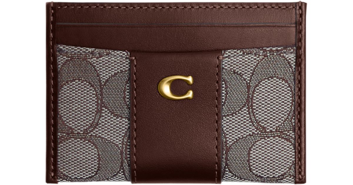 COACH Essential Card Case In Signature Jacquard in Brown | Lyst