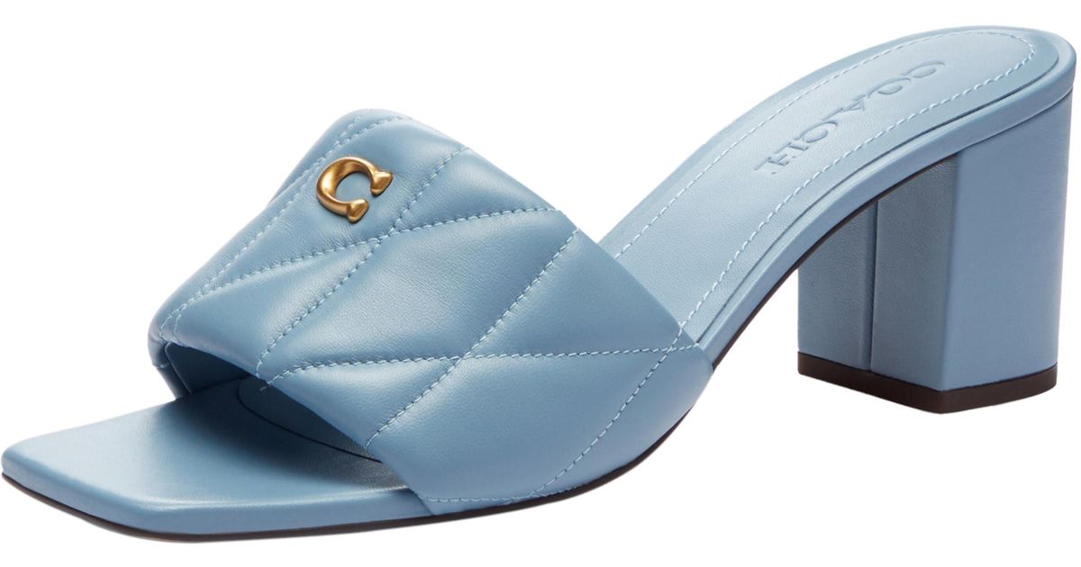COACH Holly Quilted Block Heel Sandal in Blue | Lyst