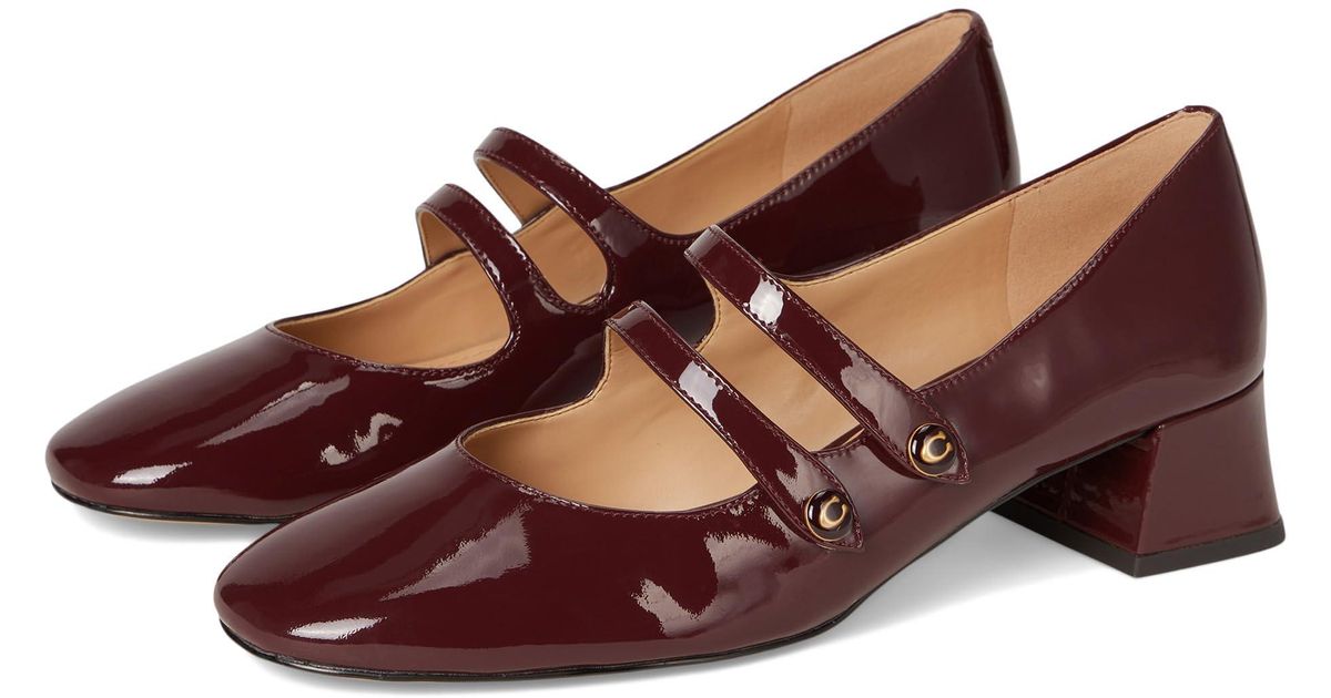 COACH Patent Leather Mary Jane Block Heels in Brown | Lyst