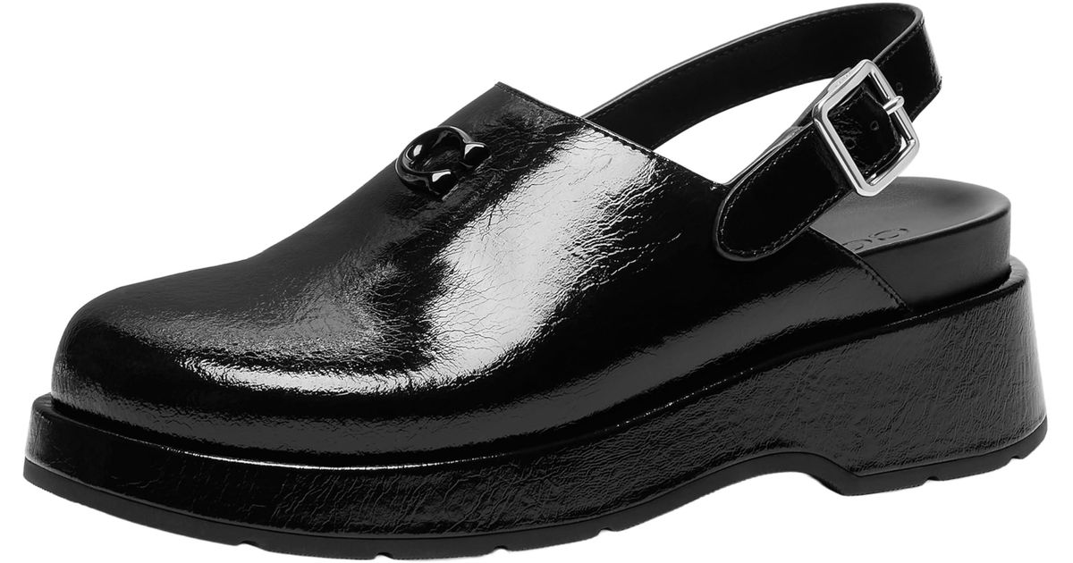 COACH Sculpted C Platform Clog In Glazed Leather in Black | Lyst