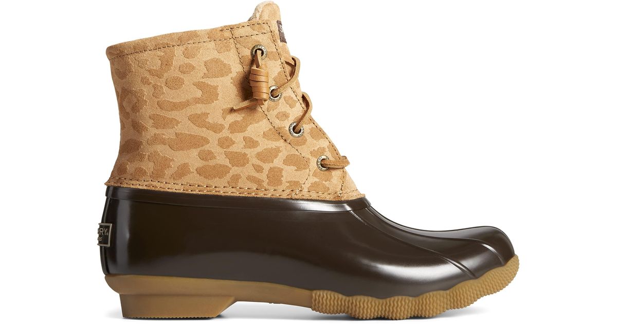 Sperry Top-Sider Saltwater Cheetah Duck Boot Ankle in Brown | Lyst