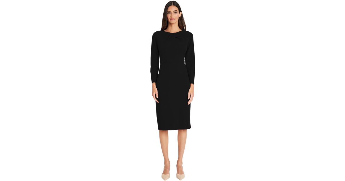 Maggy London Long Sleeve Tucked Jewel Neck Sheath Career Office Wear ...