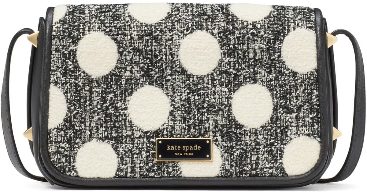 Kate Spade Liv New Group Dot Tweed Small Flap Crossbody in Gray | Lyst