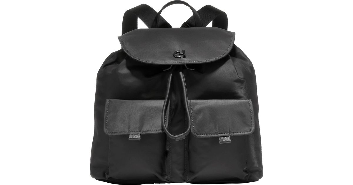 Cole Haan Nylon Flap Backpack in Black | Lyst