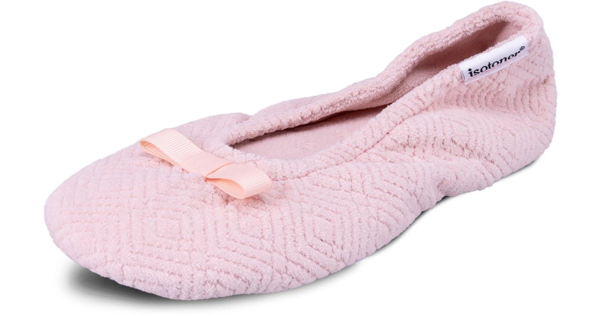 Isotoner Diamond Microterry Gemma Ballerina Slippers-suede Sole With ...