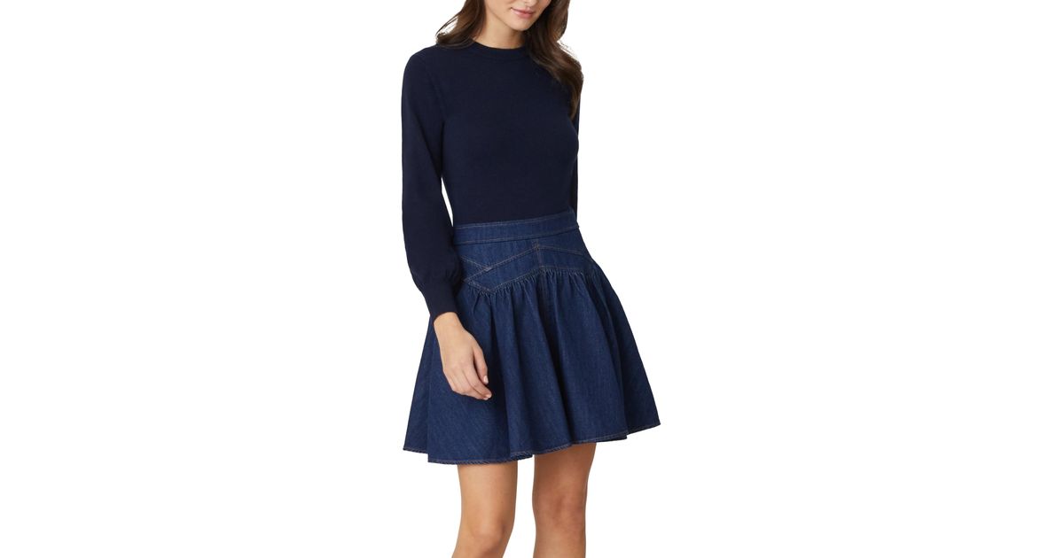 Shoshanna Denim Knit Combo Matilda Dress in Blue | Lyst