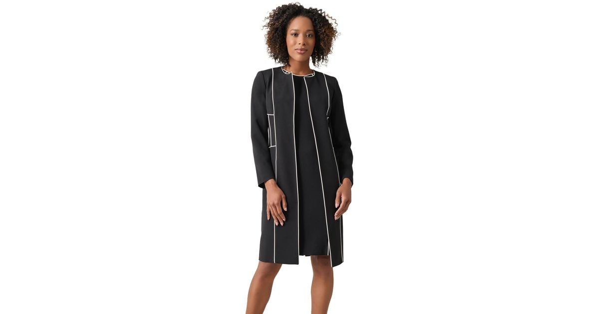 Kasper Petite Crepe Combo Seamed Topper in Black | Lyst