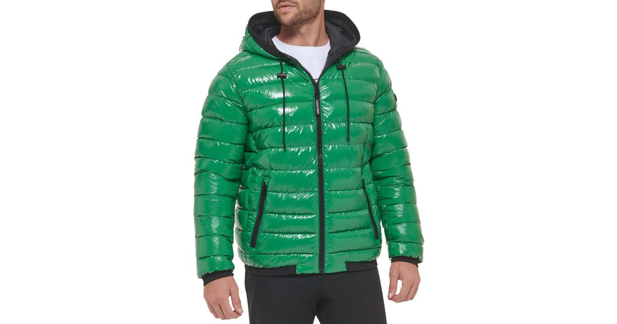 Calvin Klein Hooded Super Shine Puffer Jacket in Green for Men | Lyst