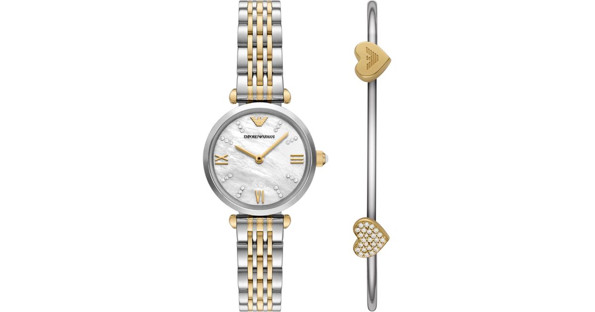 Emporio Armani Two-hand Two-tone Stainless Steel Watch And Bracelet Set ...