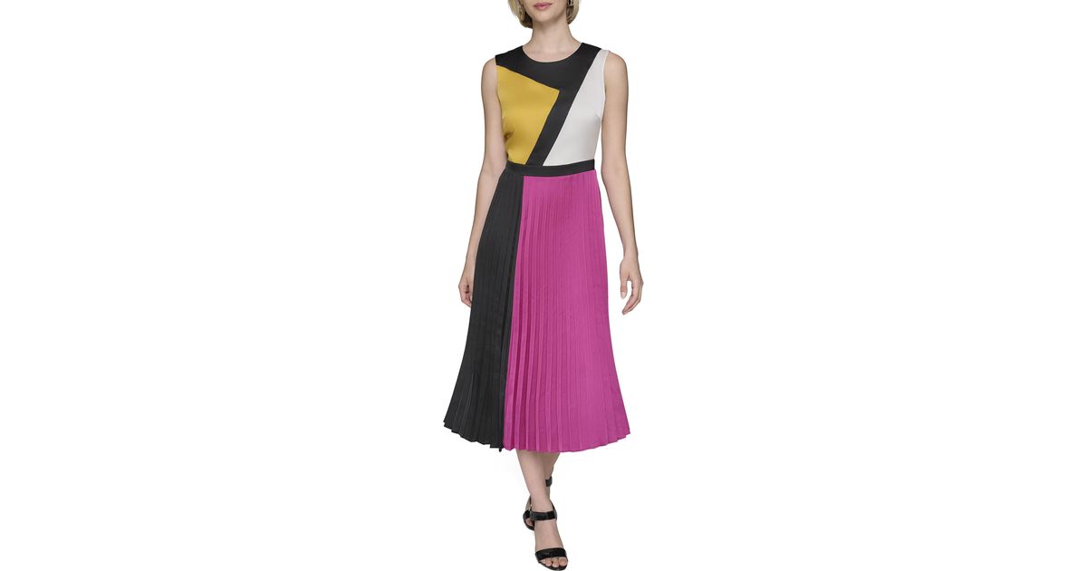 Karl Lagerfeld Paris Colorblock Satin Sleeveless Midi Dress in Purple ...