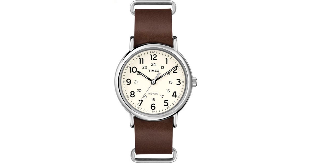 Timex T2p495 Weekender 40mm Brown Leather Slip-thru Strap Watch in ...