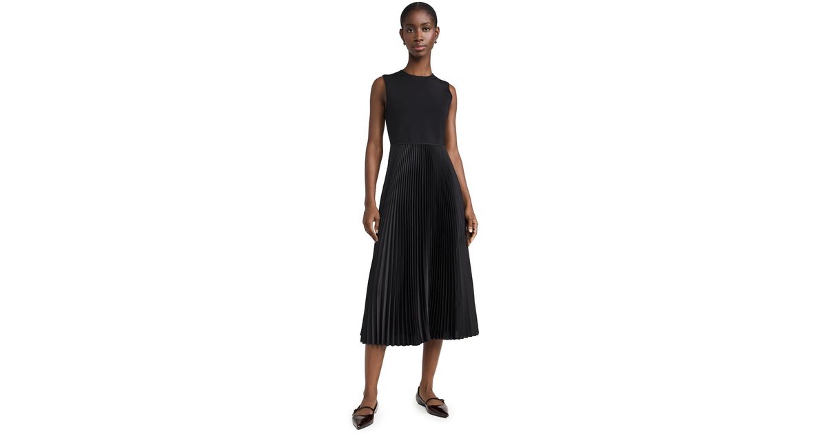 Theory Crew Sleeveless Pleated Dress in Black | Lyst