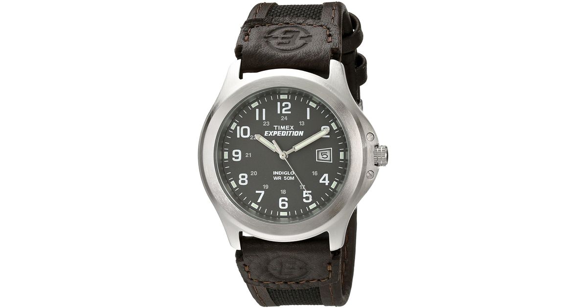 Timex T40091 Expedition Metal Field Black/brown Nylon/leather Strap ...