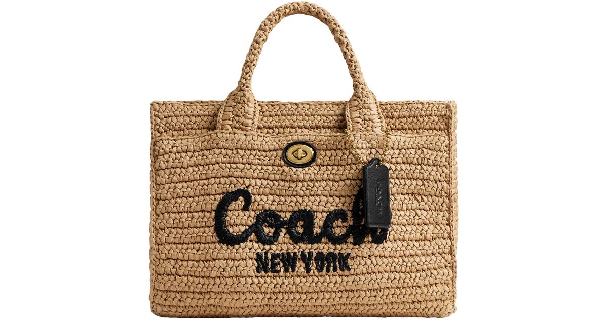 COACH Straw Cargo Tote 26 in Brown | Lyst