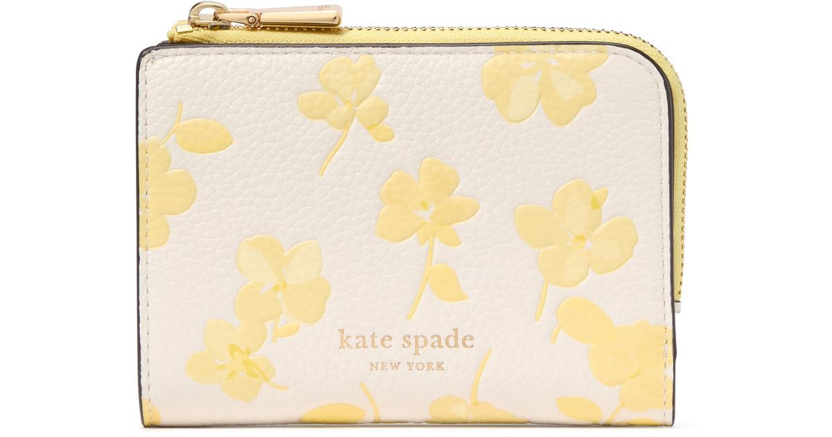 Kate Spade Ava Spring Pansises Embossed Pebbled Leather Zip Bifold ...