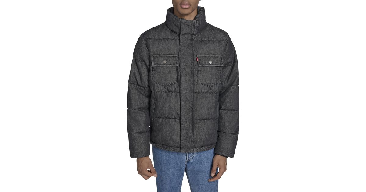 Levi's Mixed Media Quilted Puffer Jacket With Sherpa Lined Collar in ...