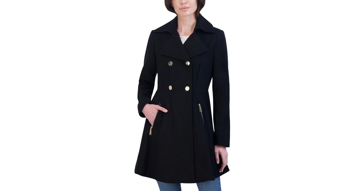 Laundry by Shelli Segal Double Breasted Melton Fit And Flare Wool Coat ...