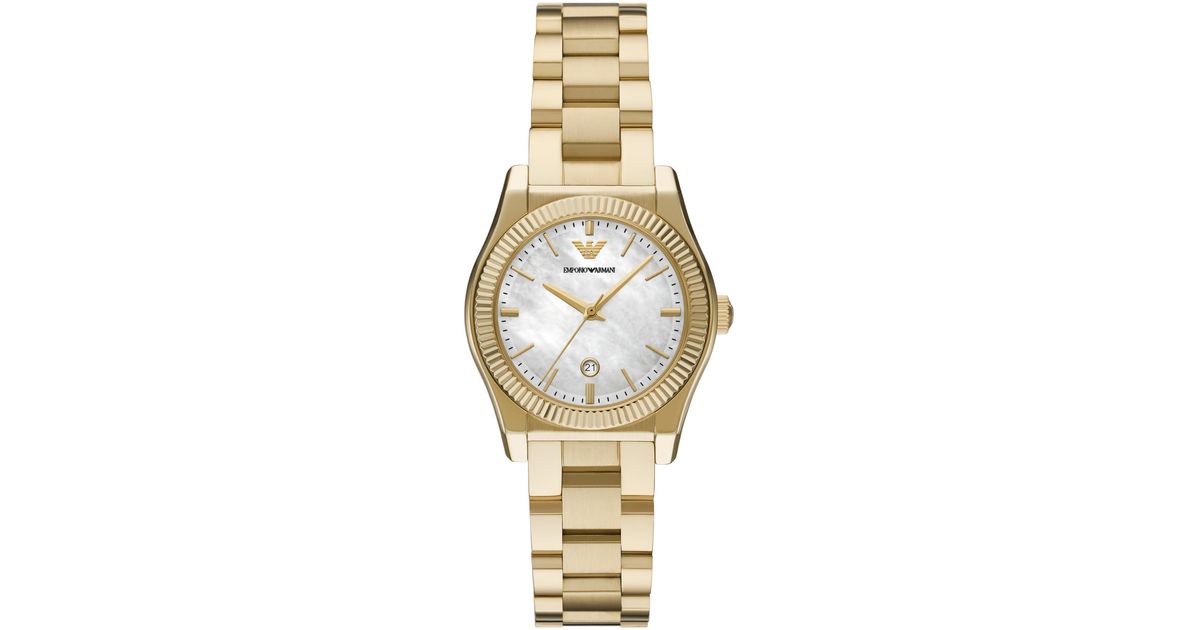 Emporio Armani Three-hand Date Gold-tone Stainless Steel Watch in ...