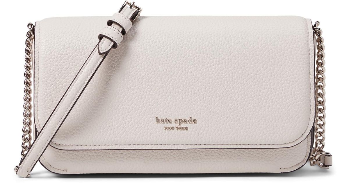 Kate Spade Ava Pebbled Leather Flap Chain Wallet (Parchment) Wallet ...