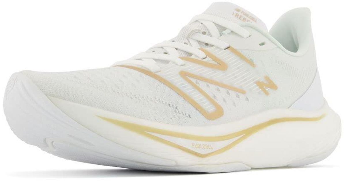 New Balance Lace Fuelcell Rebel V3 Running Shoe in White/Gold Metallic ...
