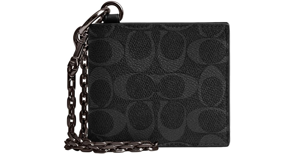 COACH Double Billfold Wallet With Chain In Signature in Black for Men ...