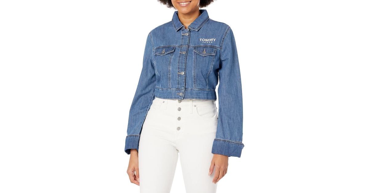 Tommy Hilfiger Cropped Trucker Jean Jacket in Blue | Lyst