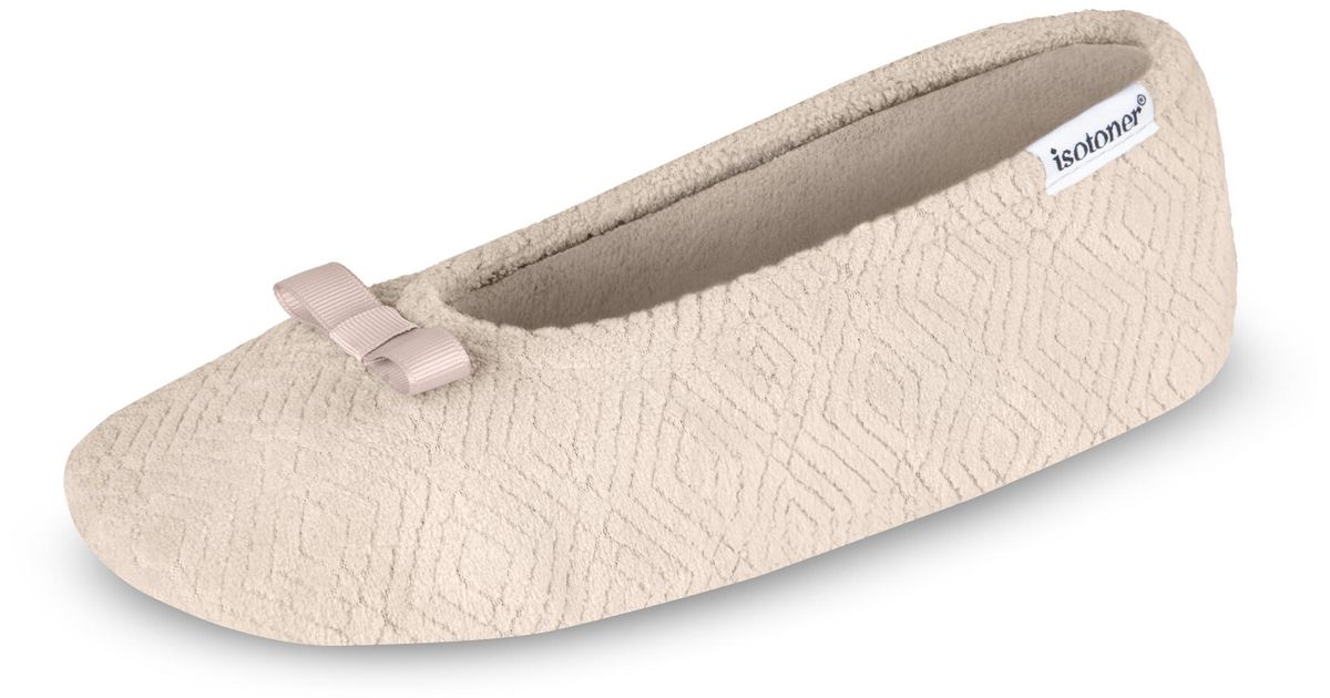 Isotoner Diamond Microterry Gemma Ballerina Slippers-suede Sole With ...