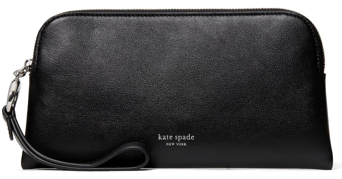 Kate Spade Halo Fine Grain Leather Medium Wristlet in Black | Lyst