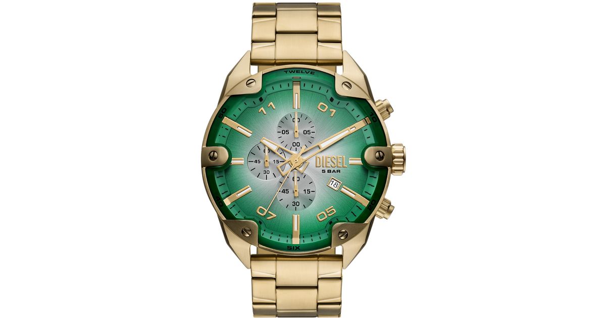 DIESEL Spiked Chronograph Gold-tone Stainless Steel Watch in Green for ...