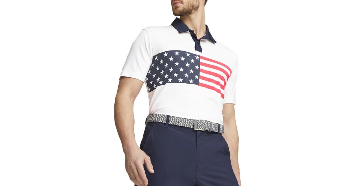 PUMA Golf Volition Flag Stripe Polo in White for Men | Lyst