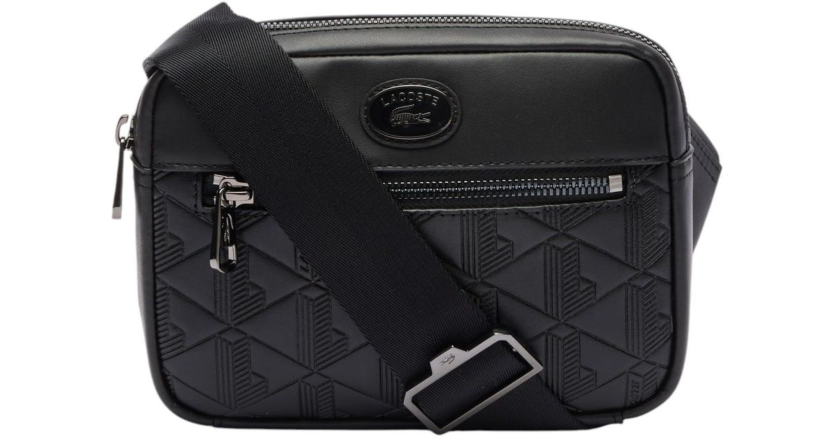 Lacoste Embossed Monogram Shoulder Bag in Black for Men | Lyst