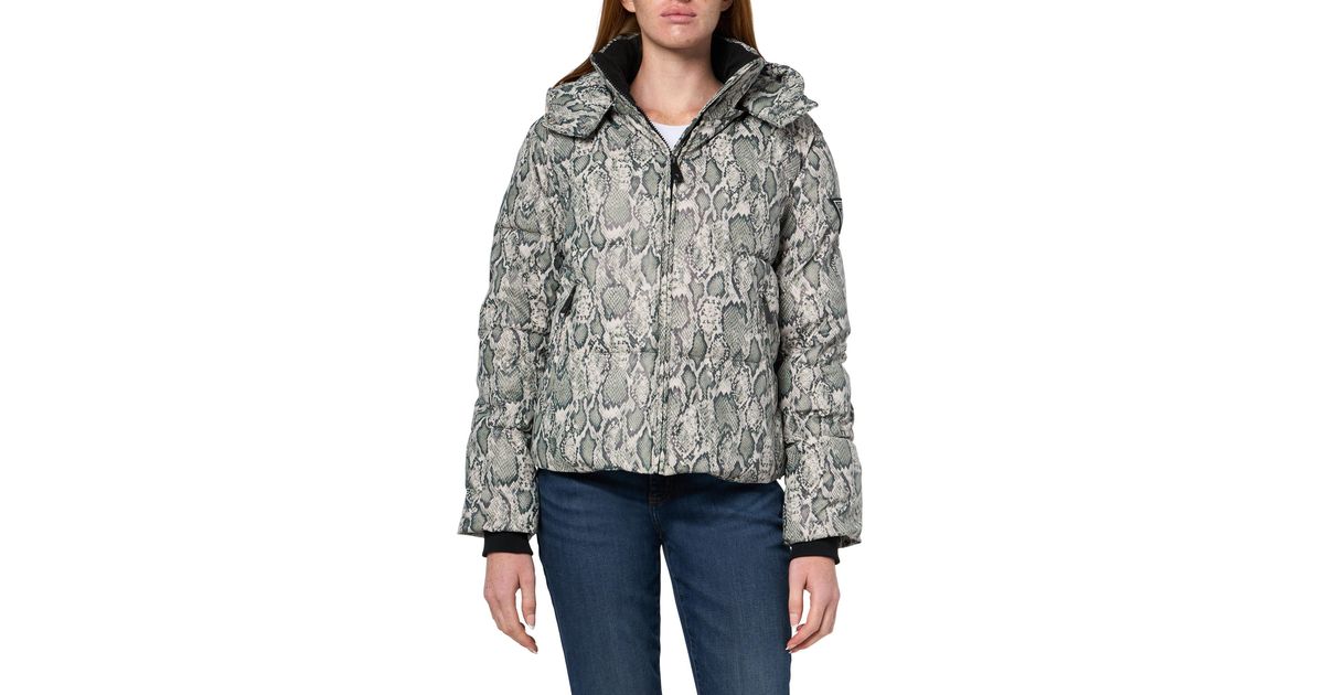 Guess Essie Gummy Hoodie Puffer Jacket in Gray | Lyst