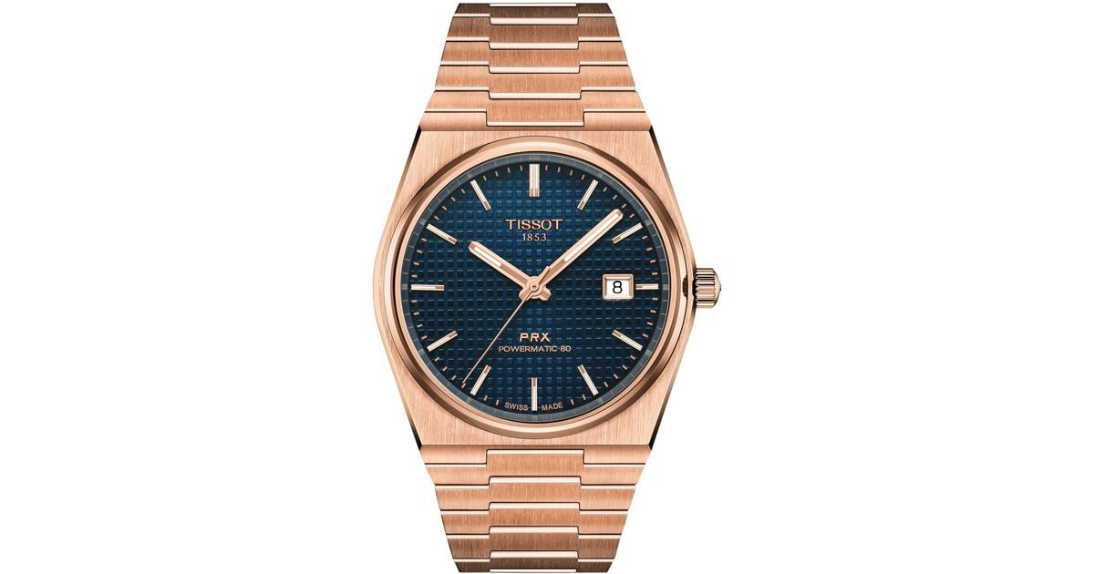 Tissot Prx Powermatic 80 Rose Gold 40mm Watch in Blue for Men | Lyst