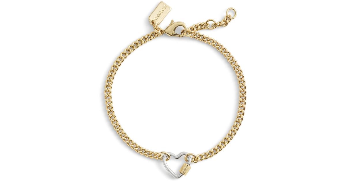 COACH Signature Carabiner Heart Link Bracelet in Metallic | Lyst