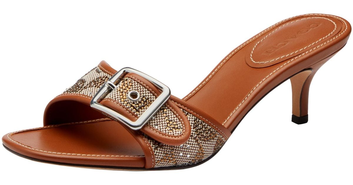 COACH Margot Sandal In Crystal Signature Jacquard Flat in Brown | Lyst