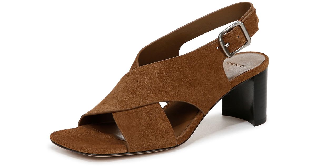 Vince S Omega Heeled Sandal Elmwood Suede 11 M in Brown | Lyst