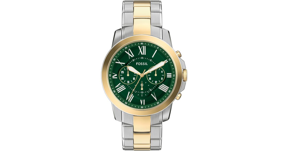 Fossil Grant Chronograph Two-tone Stainless Steel Watch in Green for ...