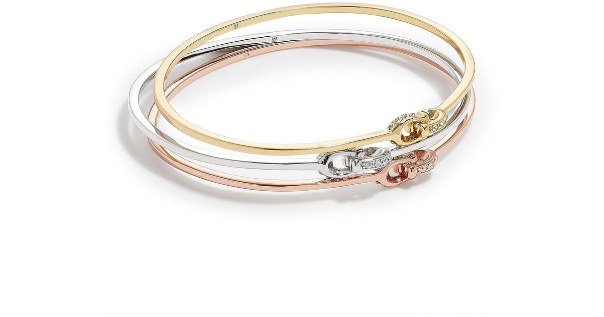 COACH Signature C Logo Bangle Bracelet Set in Metallic | Lyst