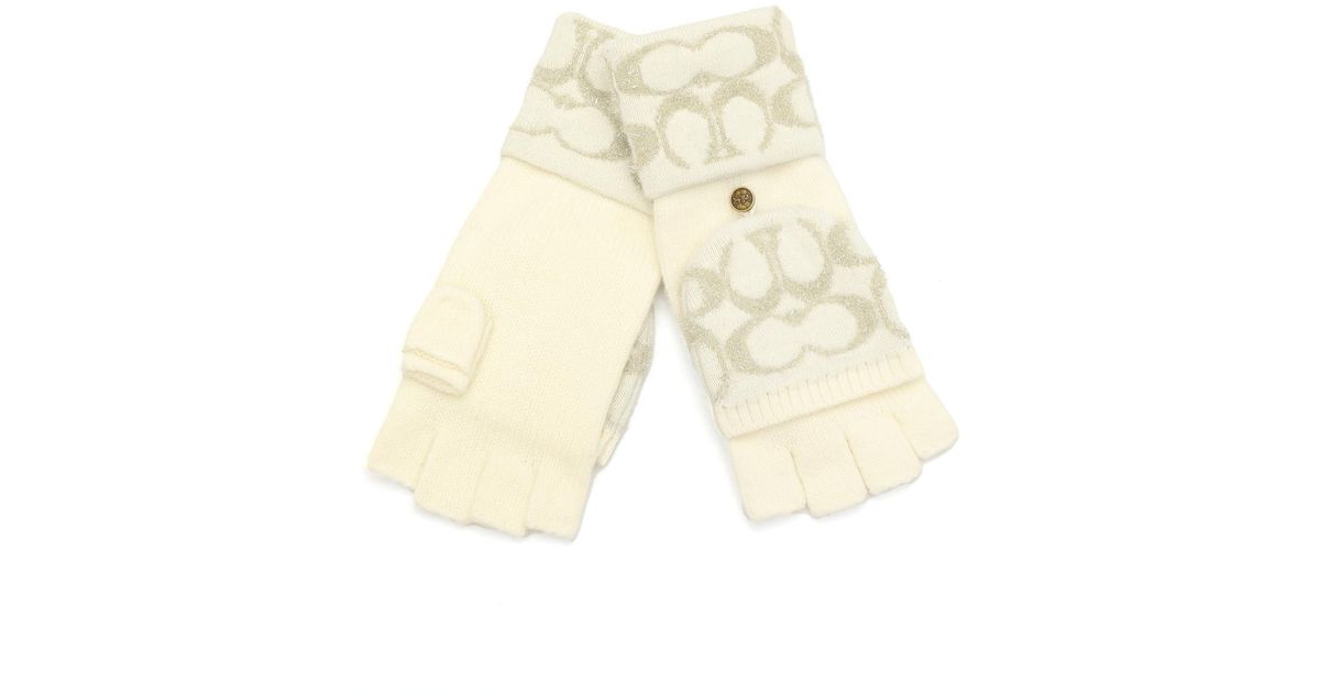 COACH Signature C Metallic Knit Pop Top Glove in White | Lyst