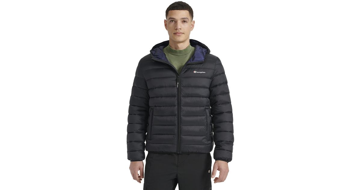 Champion Performance Lightweight Puffer Jacket With Hood in Black for ...
