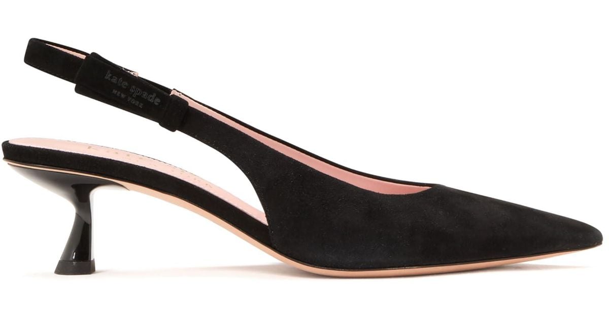 Kate Spade Riley Suede Slingback Kitten Heel in Black | Lyst
