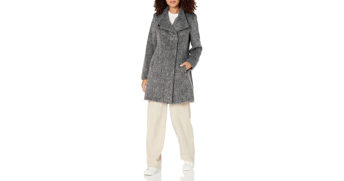 Kenneth Cole Asymmetrical Pressed Boucle Wool Coat in Gray | Lyst