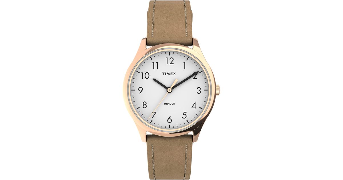 Timex Tone Case White Dial With Beige Genuine Leather in Black | Lyst