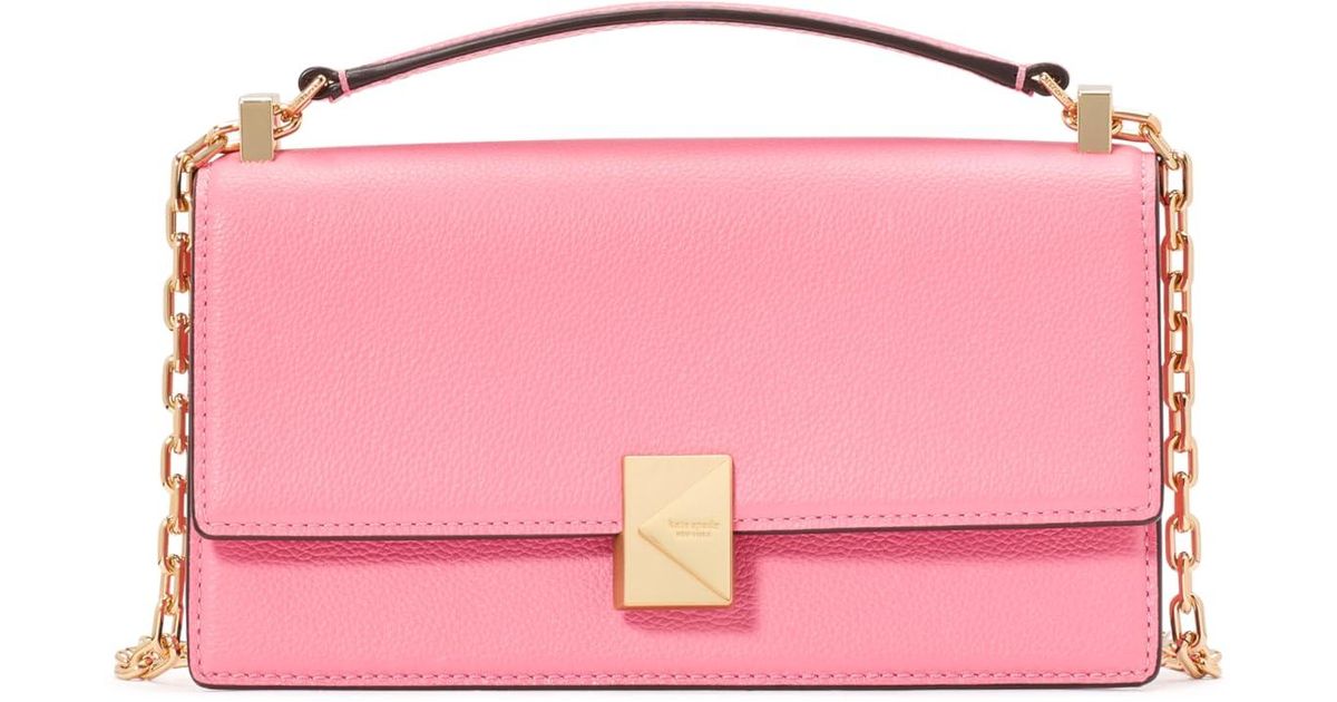 Kate Spade Deco Pebbled Leather Mini Flap Chain Crossbody in Pink | Lyst