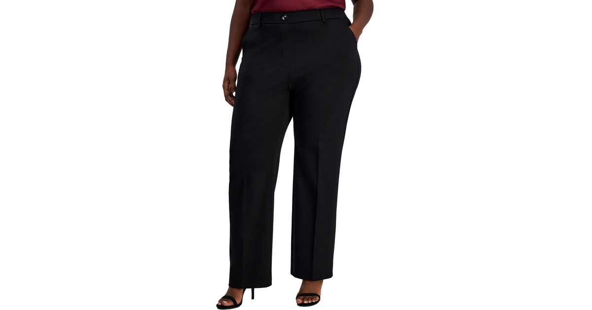 Kasper Plus Size Pull On Faux Fly Trouser in Black | Lyst