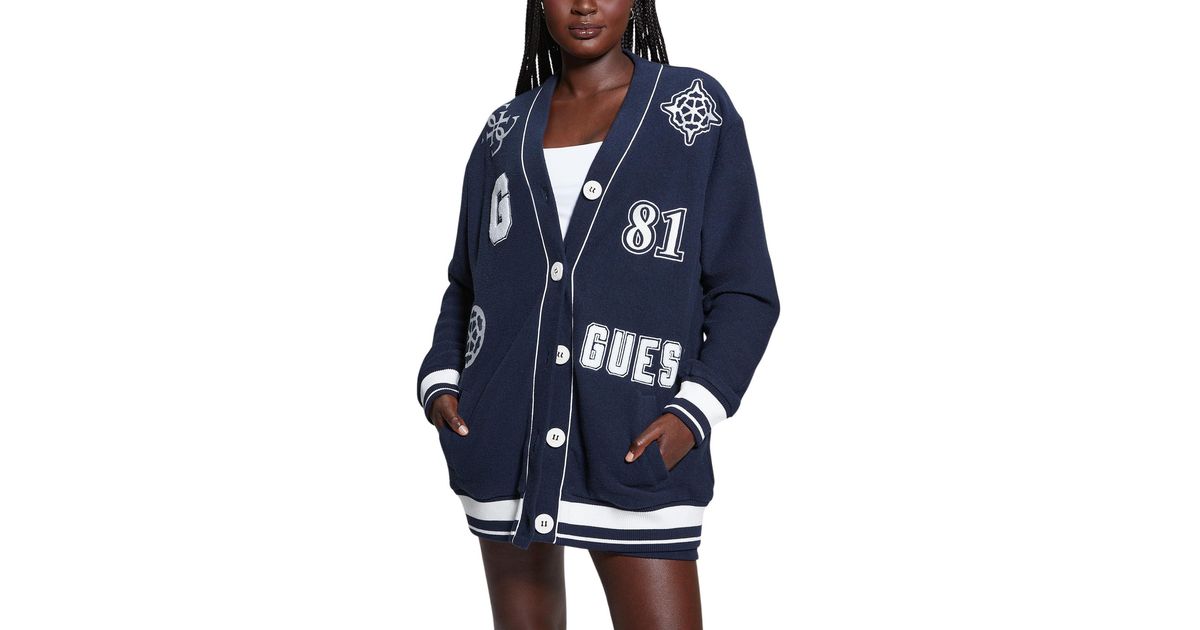 Guess Raquelle Fleece Cardigan in Blue | Lyst