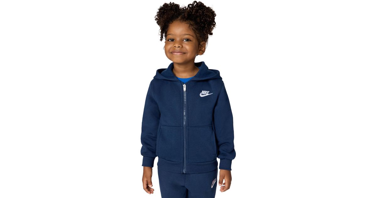 Nike Club Fleece Front Zip Hoodie Midnight Navy/white in Blue | Lyst