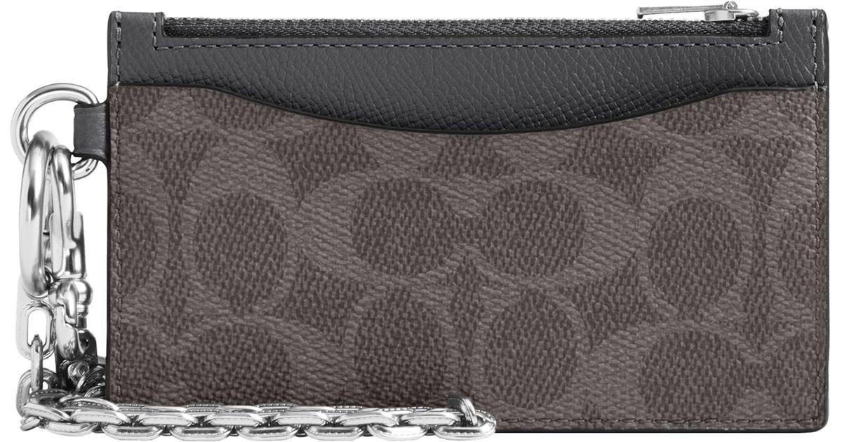 COACH Zip Card Case With Chain In Signature With Crossgrain in Gray for ...
