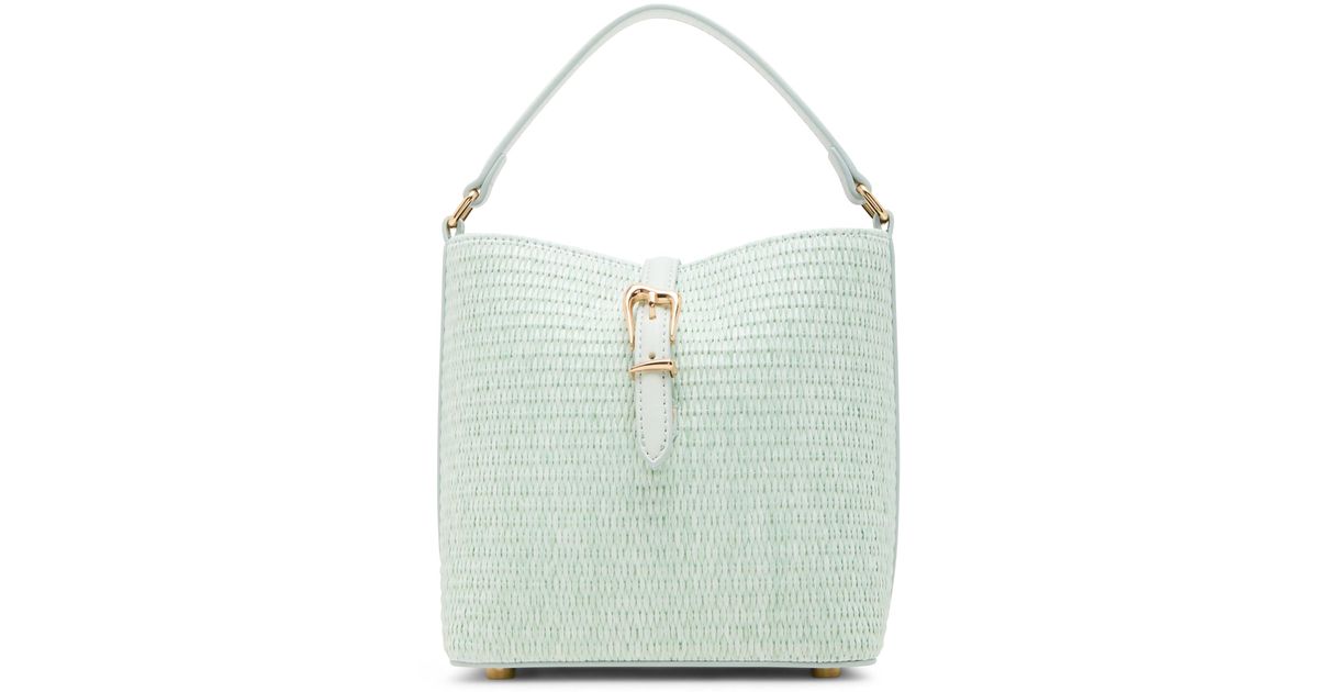 Anne Klein S Small Straw Bucket With Detachable Strap in Blue | Lyst